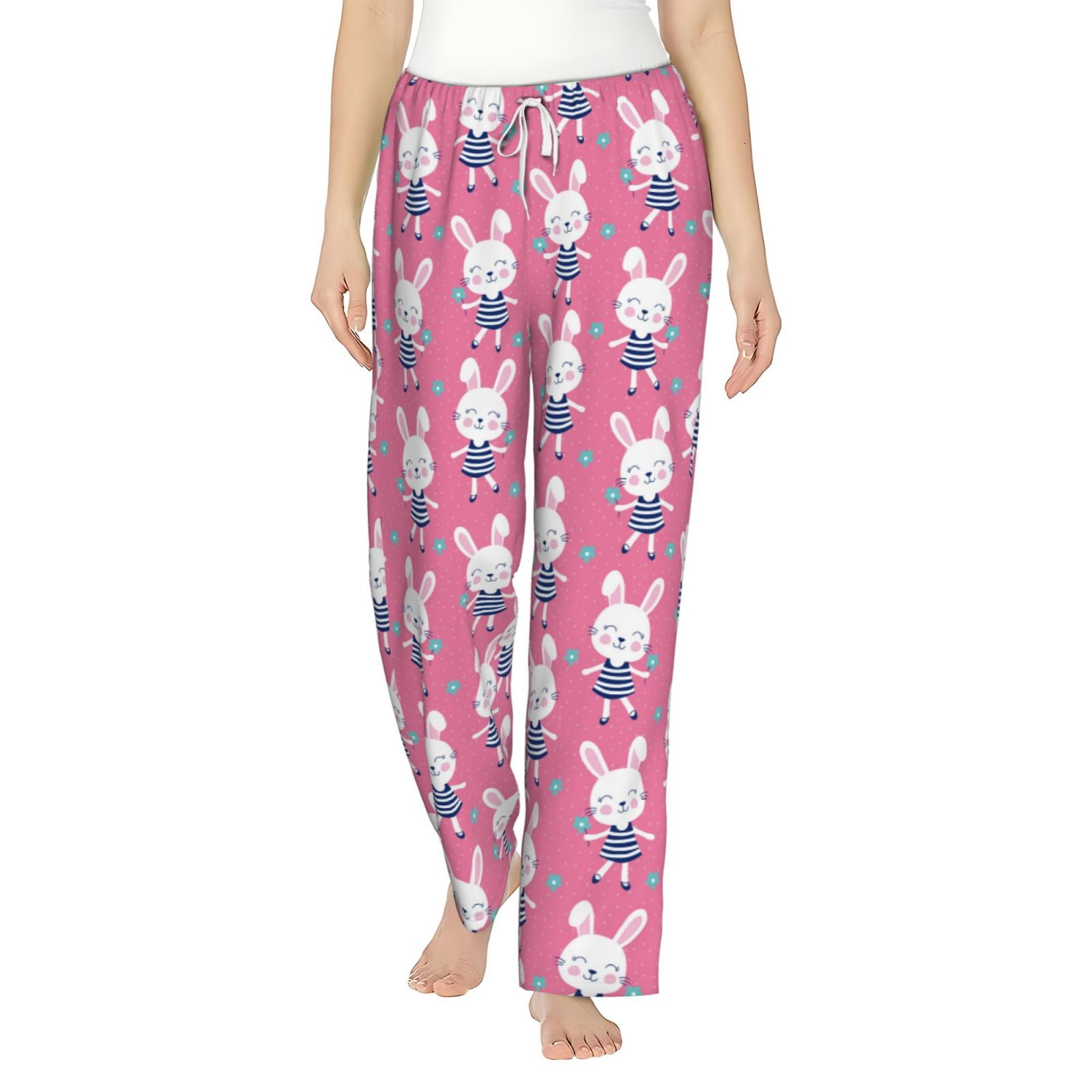 Xecao Rabbit Holding Flowers Women's Straight Lounge Pajama Pants: The ...