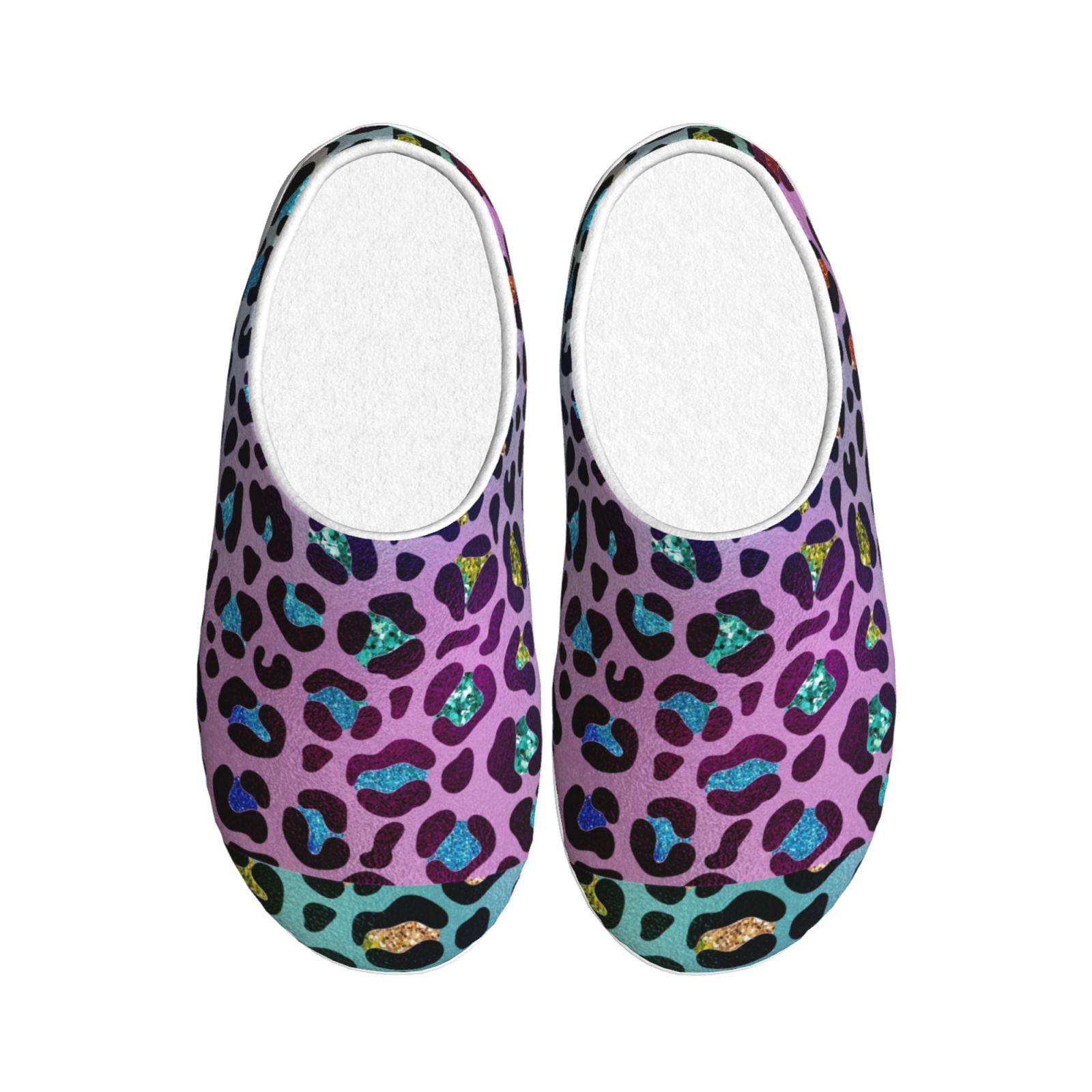 Xecao Rainbow Animal Skin Print Cotton Slippers Fuzzy Warm Cozy ...