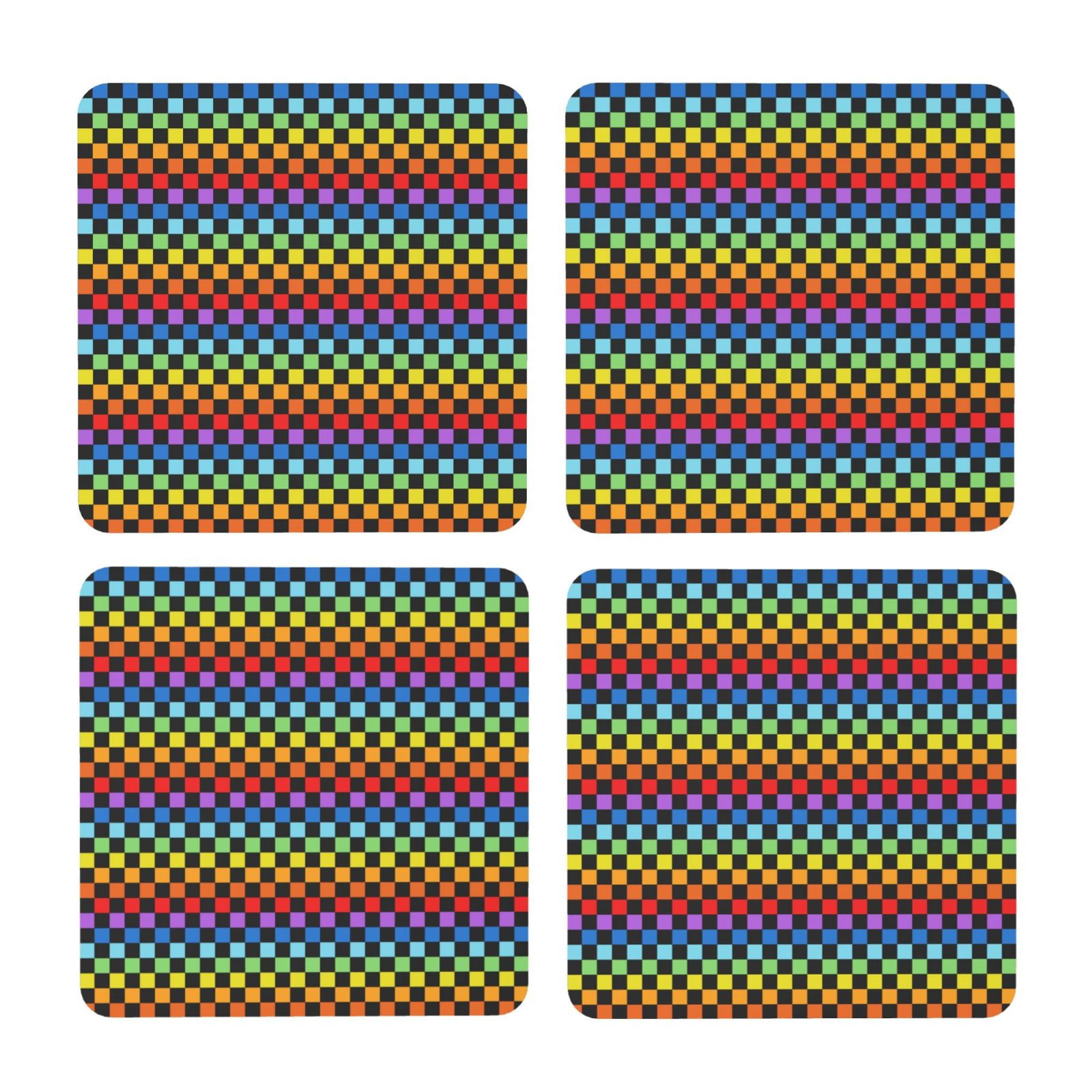 Xecao Rainbow Chequerboard for MDF Cork Coaster 4 Pcs,Drink Coasters ...