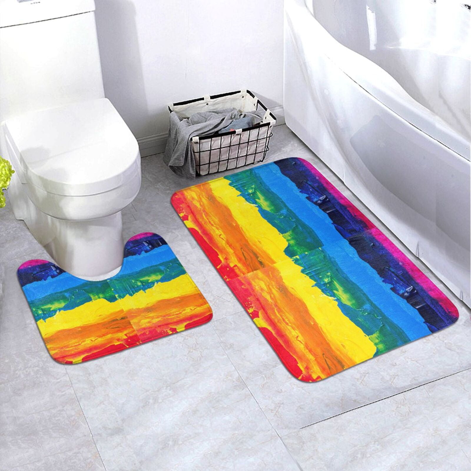 Xecao Rainbow Colored 2-Piece Vintage Seamless Anti-Skid Mat Set ...
