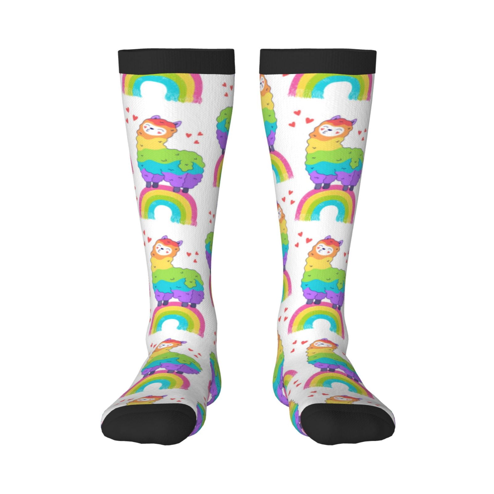 Xecao Rainbow Llama print thigh-high socks, crafted for both men and ...