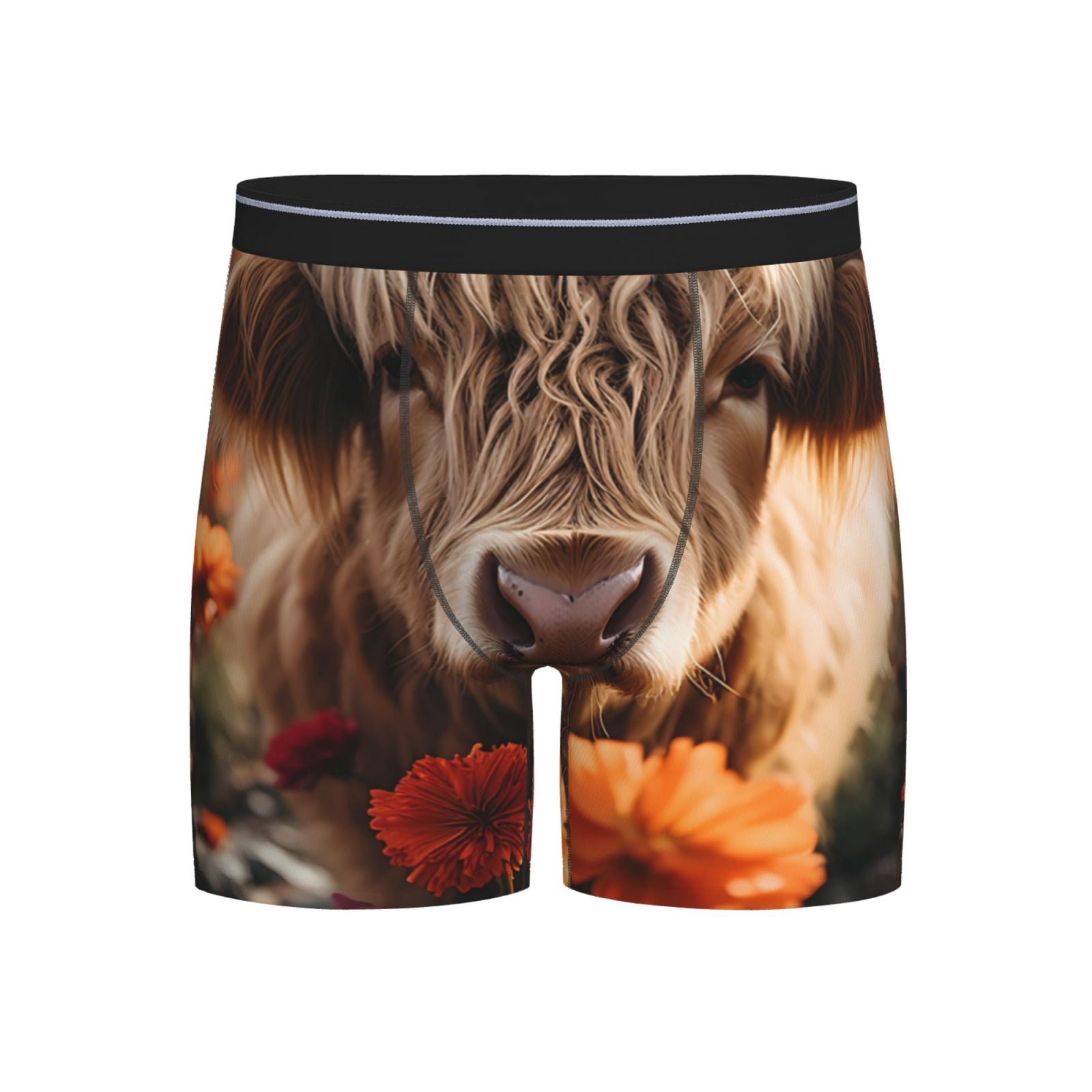 Xecao Realistic Flower Cow Print Boxer Briefs for Men's Stretch ...