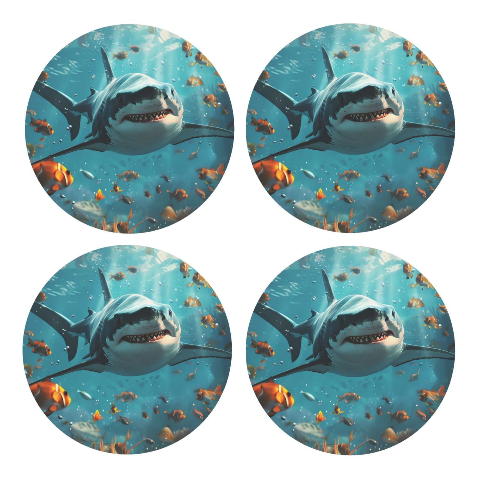 Xecao Realistic Ocean Shark for MDF Cork Coaster 4 Pcs,Drink Coasters ...
