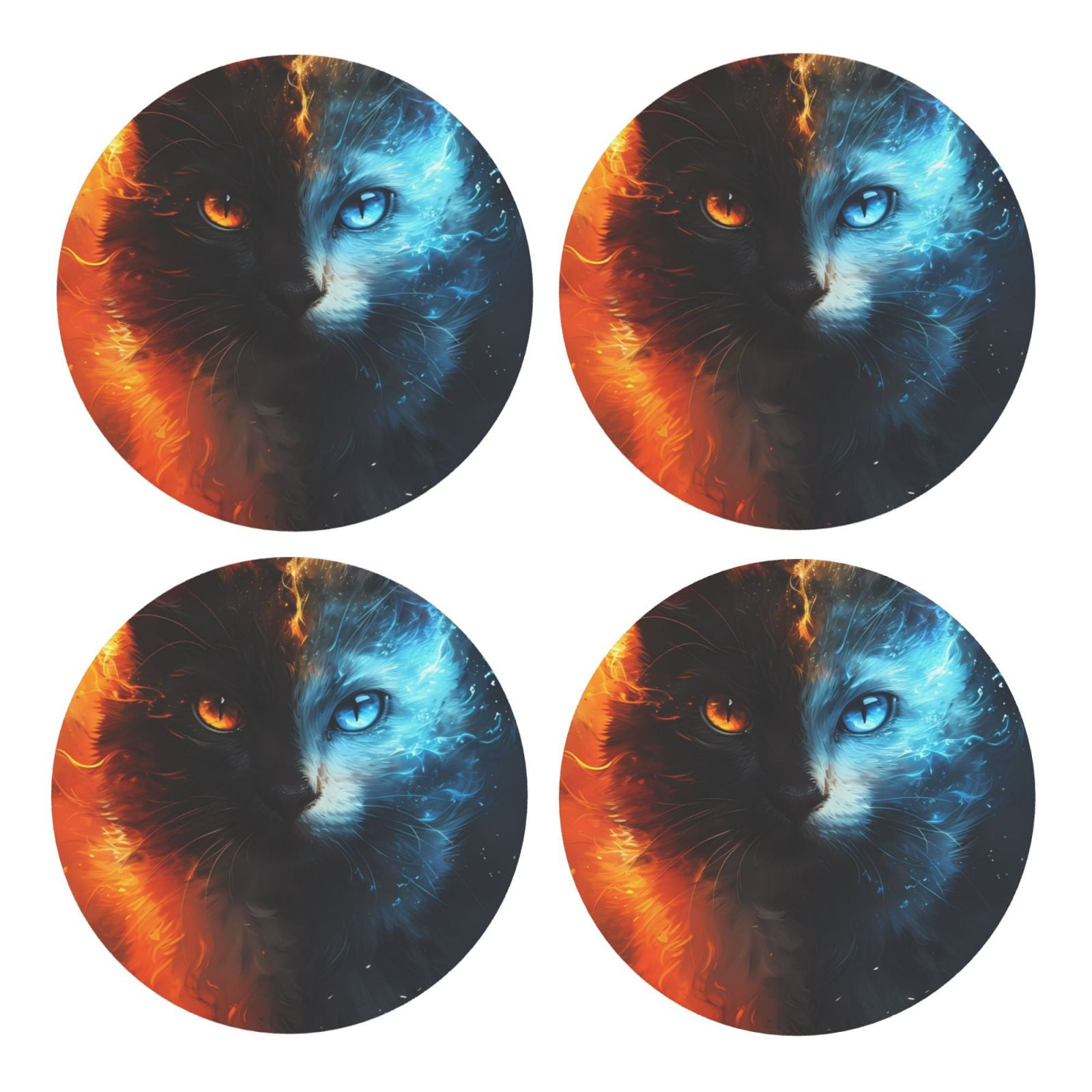 Xecao Red And Blue Fire Cat for MDF Cork Coaster 4 Pcs,Drink Coasters ...