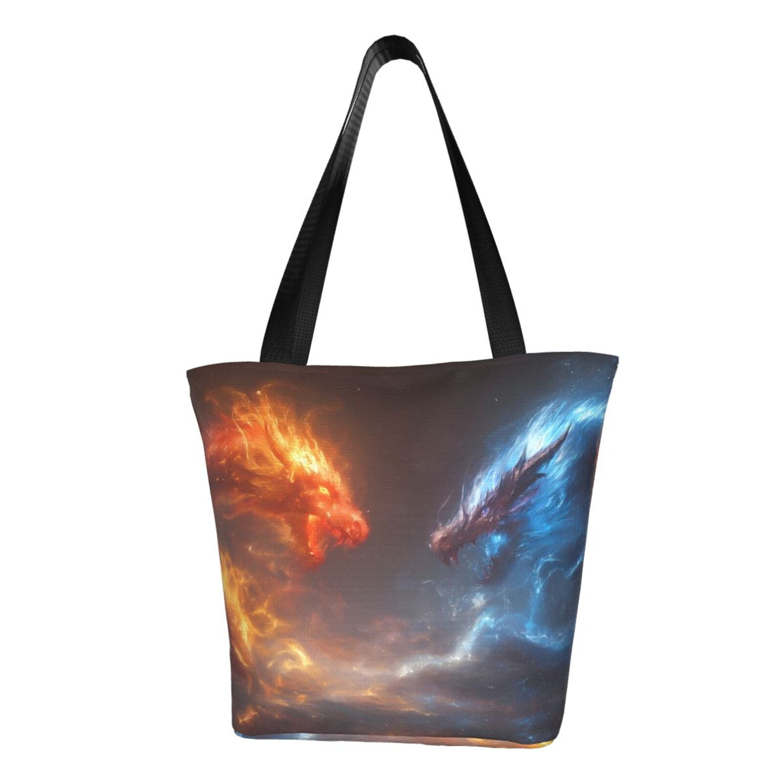 Xecao Red And Blue Fire Dragon D for Tote Bag for Women -Tote Shoulder Bag with A Little Pocket ...