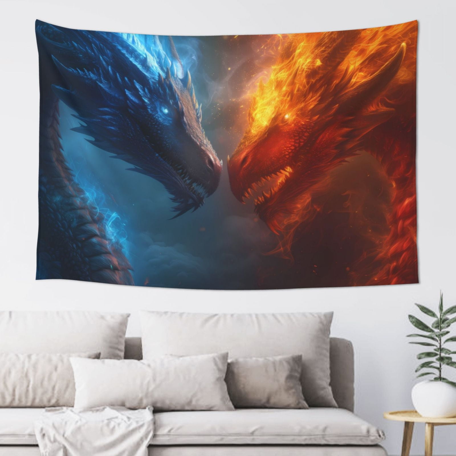 Xecao Red And Blue Fire Dragon E Print Tapestry, Wall Hanging Room Funny Decor, Backdrop Room ...