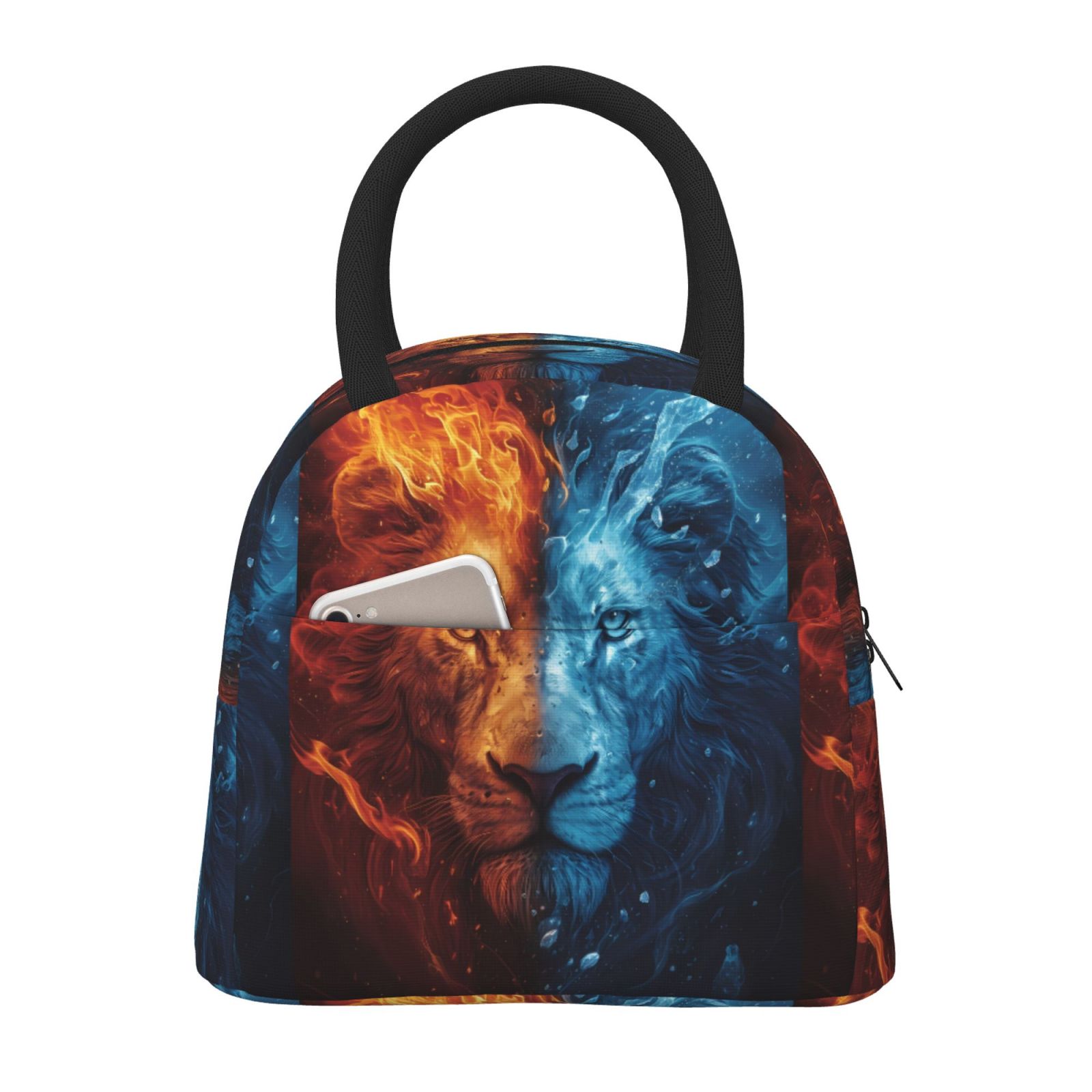 Xecao Red And Blue Fire Lion Lunch Bag , an insulated, reusable tote ...