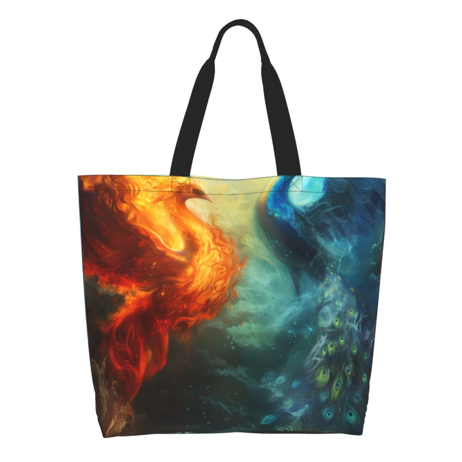 Xecao Red And Blue Fire Peacock for Tote Bag for Women, Tote Shoulder Bag with a littlw pocket ...