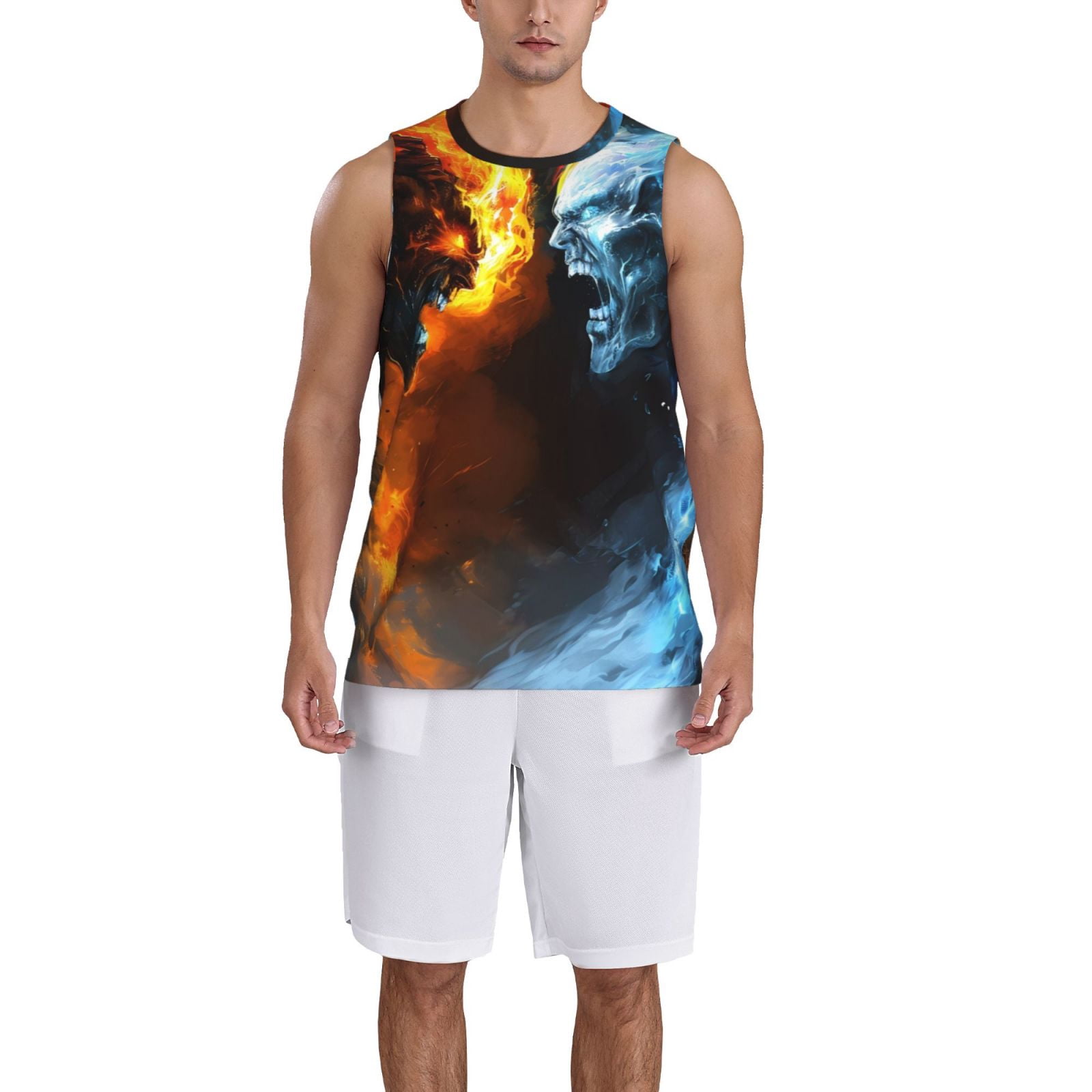 Xecao Red And Blue Fire Skull Warrior print basketball shirt for both ...