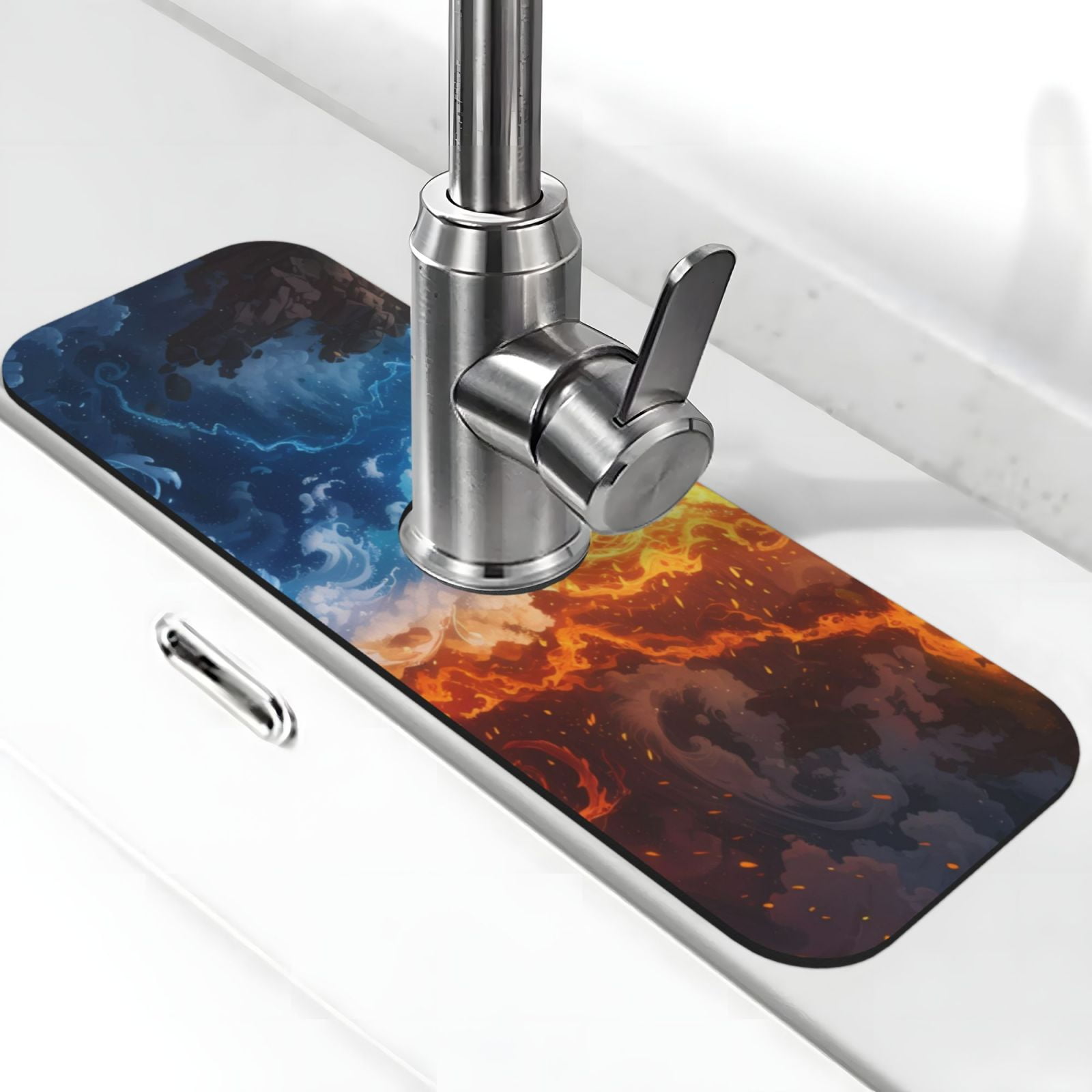 Xecao Red And Blue Flame Waves for Kitchen Sink Splash Guard Faucet Mat ...