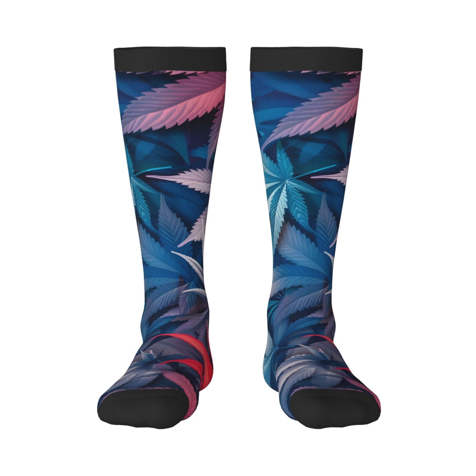 Xecao Red And Blue Leaves Print Compression Socks for Both Men And ...