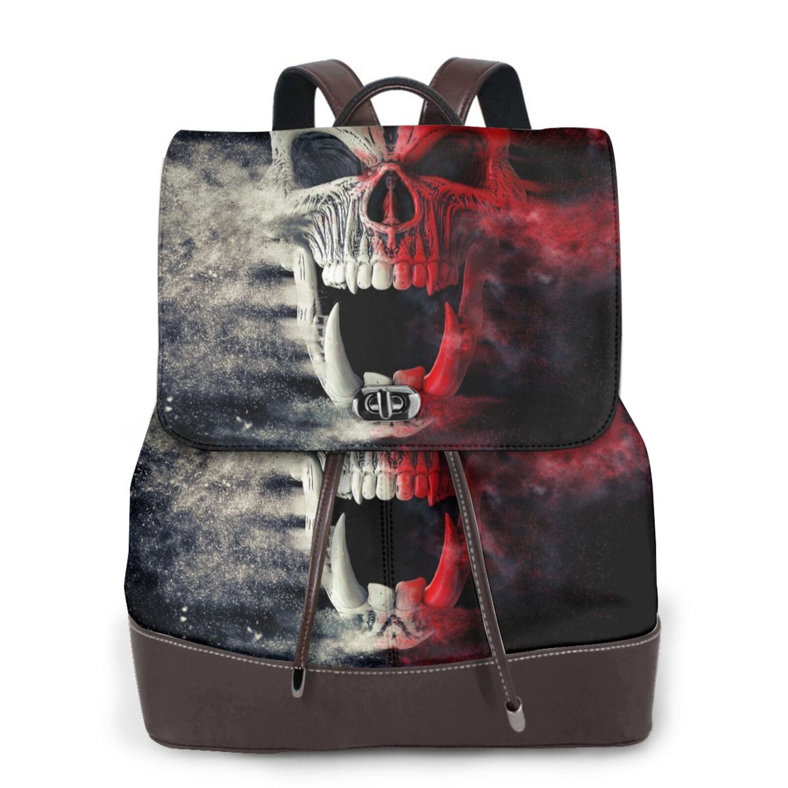 Xecao Red And White Screaming Demon Skull Print Large Backpack Soft ...