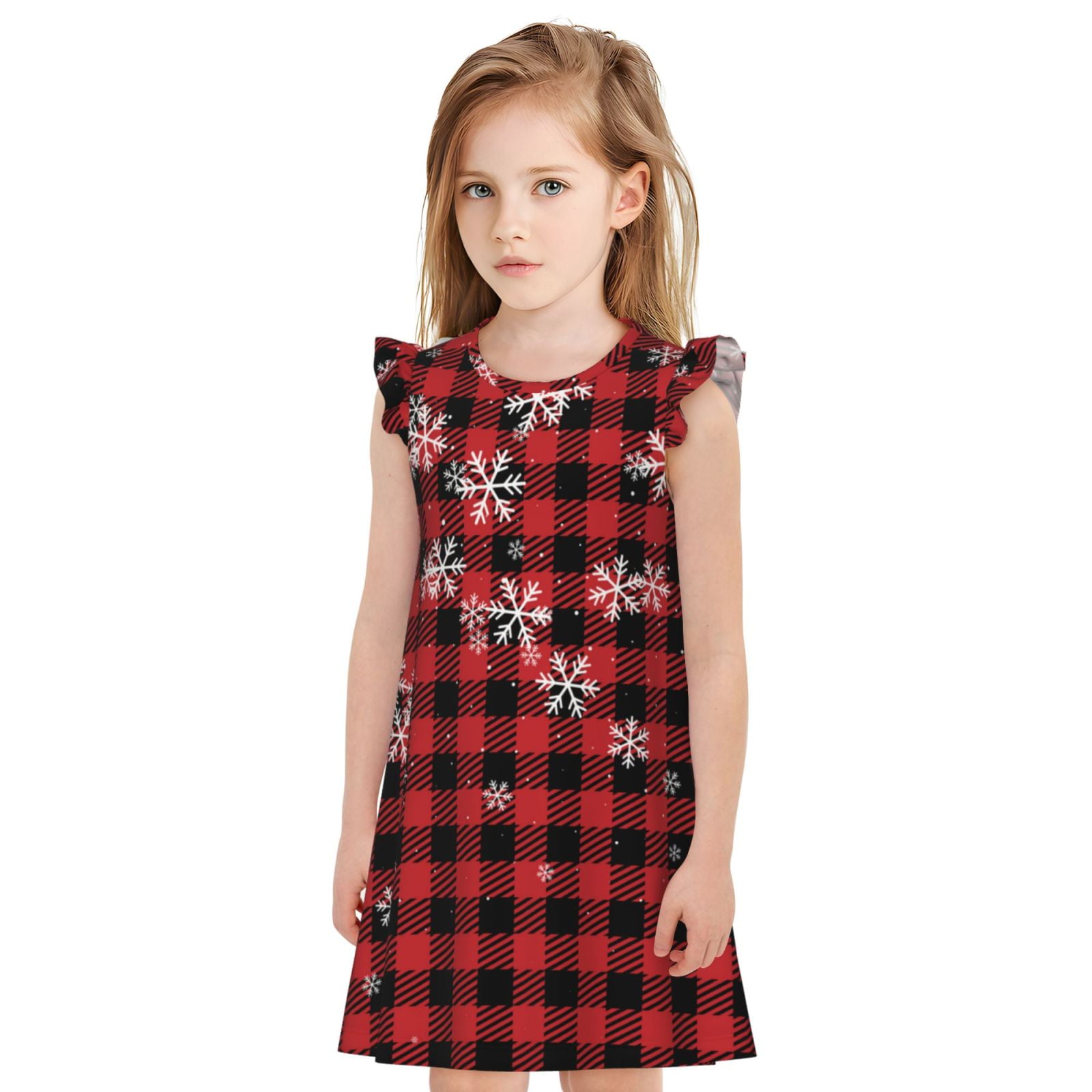 Xecao Red Buffalo Plaid Print Pajama Dresses for Girls, Princess Pajama ...