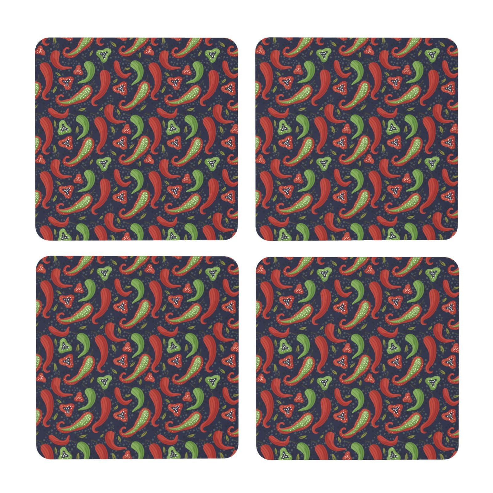 Xecao Red Chili for MDF Cork Coaster 4 Pcs,Drink Coasters,Suit for ...