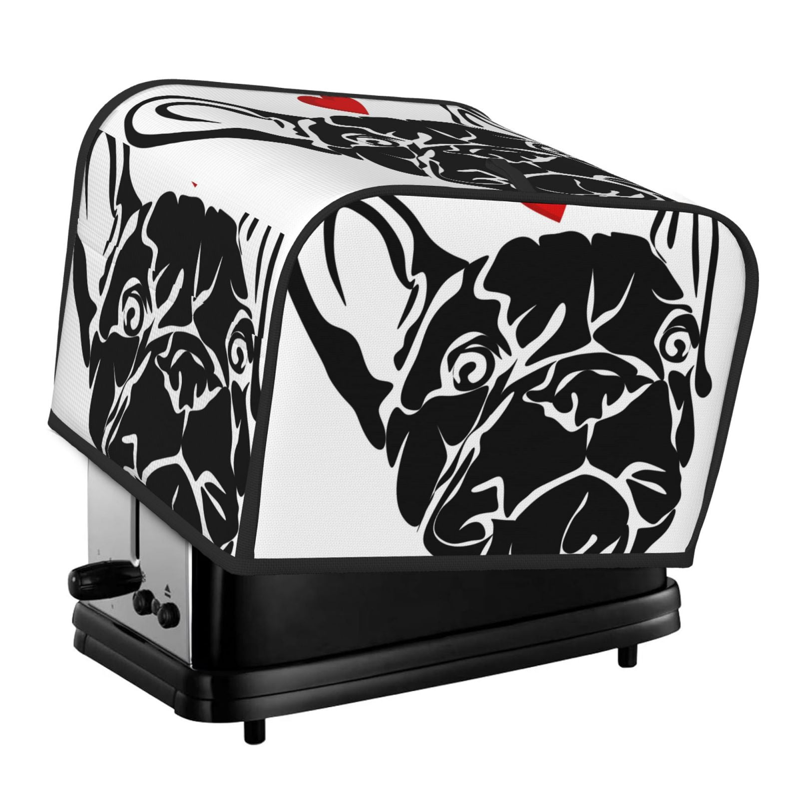 Xecao Red Heart And Puppy Of Bulldog Print 4 Slice Toaster Cover with ...