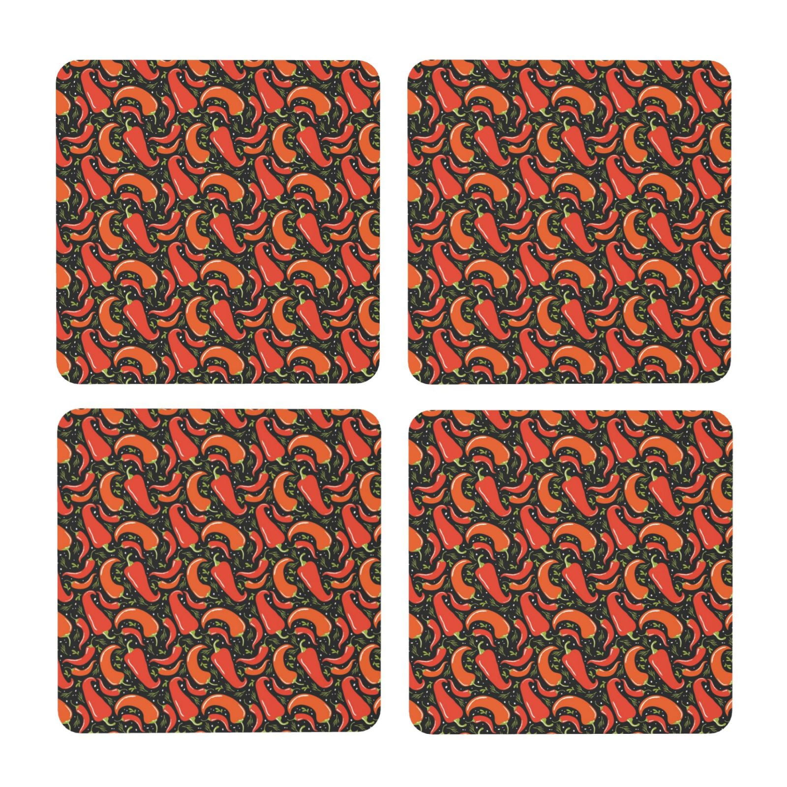Xecao Red Hot Chili for MDF Cork Coaster 4 Pcs,Drink Coasters,Suit for ...