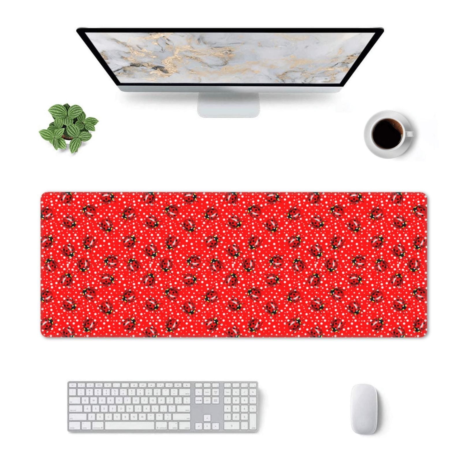 Xecao Red Ladybugs On White Dotted for Mouse Pad - Waterproof Extended ...