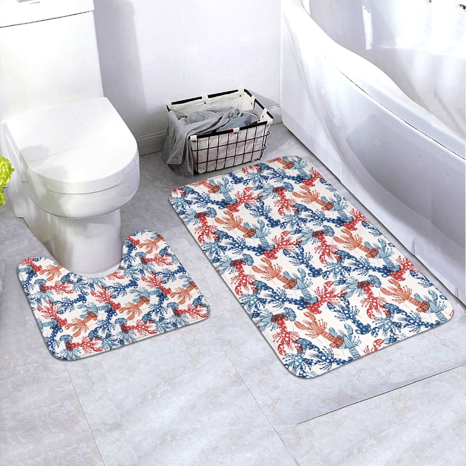 Xecao Red Lobster 2-Piece Vintage Seamless Anti-Skid Mat Set, featuring ...