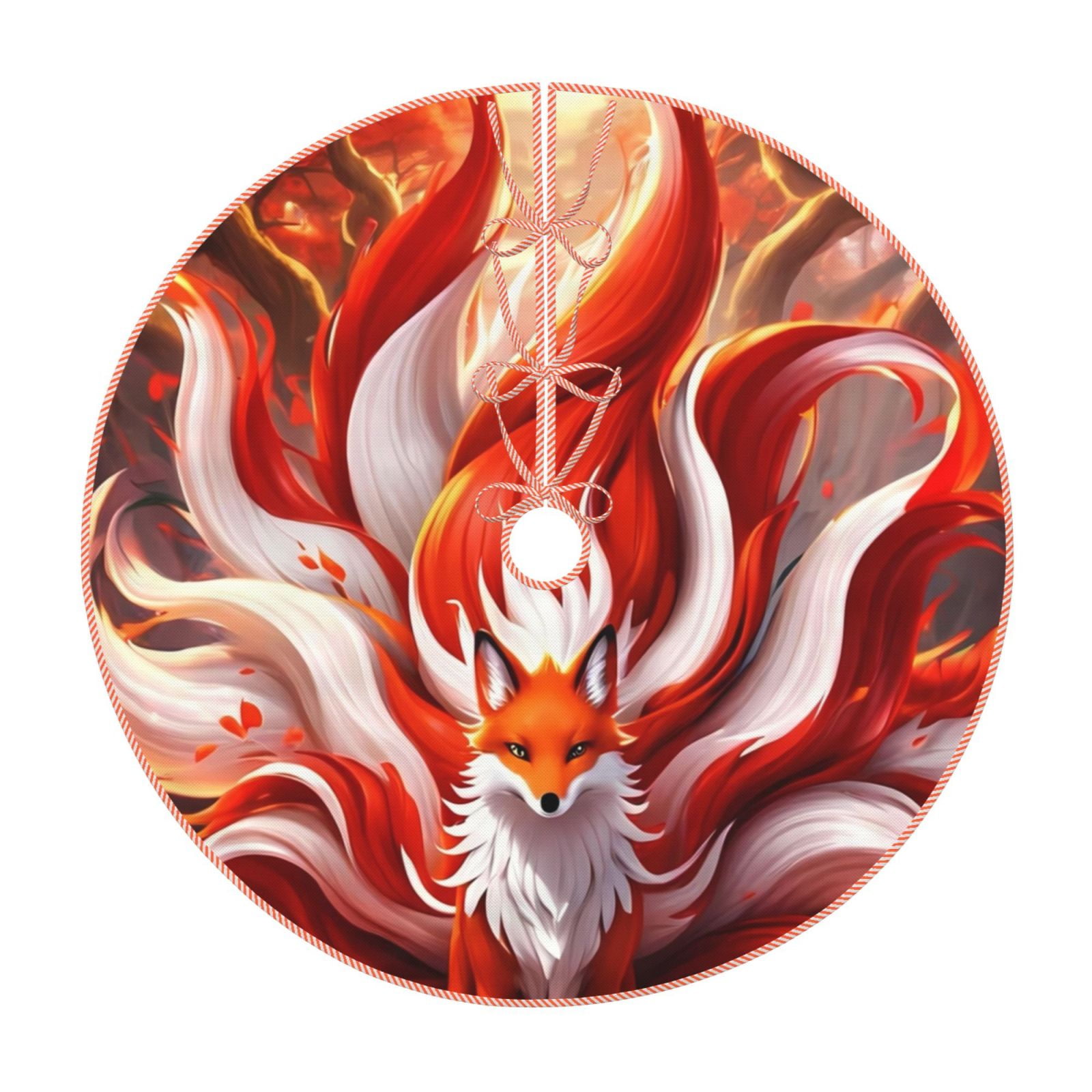 Xecao Red Sun Flame Fox Pattern Christmas Tree Skirt Holiday Part ...