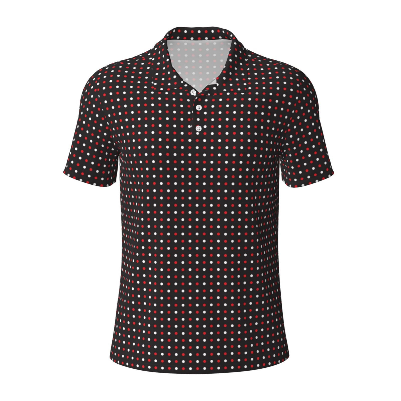 Xecao Red and white polka dots for Mens' Casual Short Sleeve Button-Down Polo Shirts for a ...