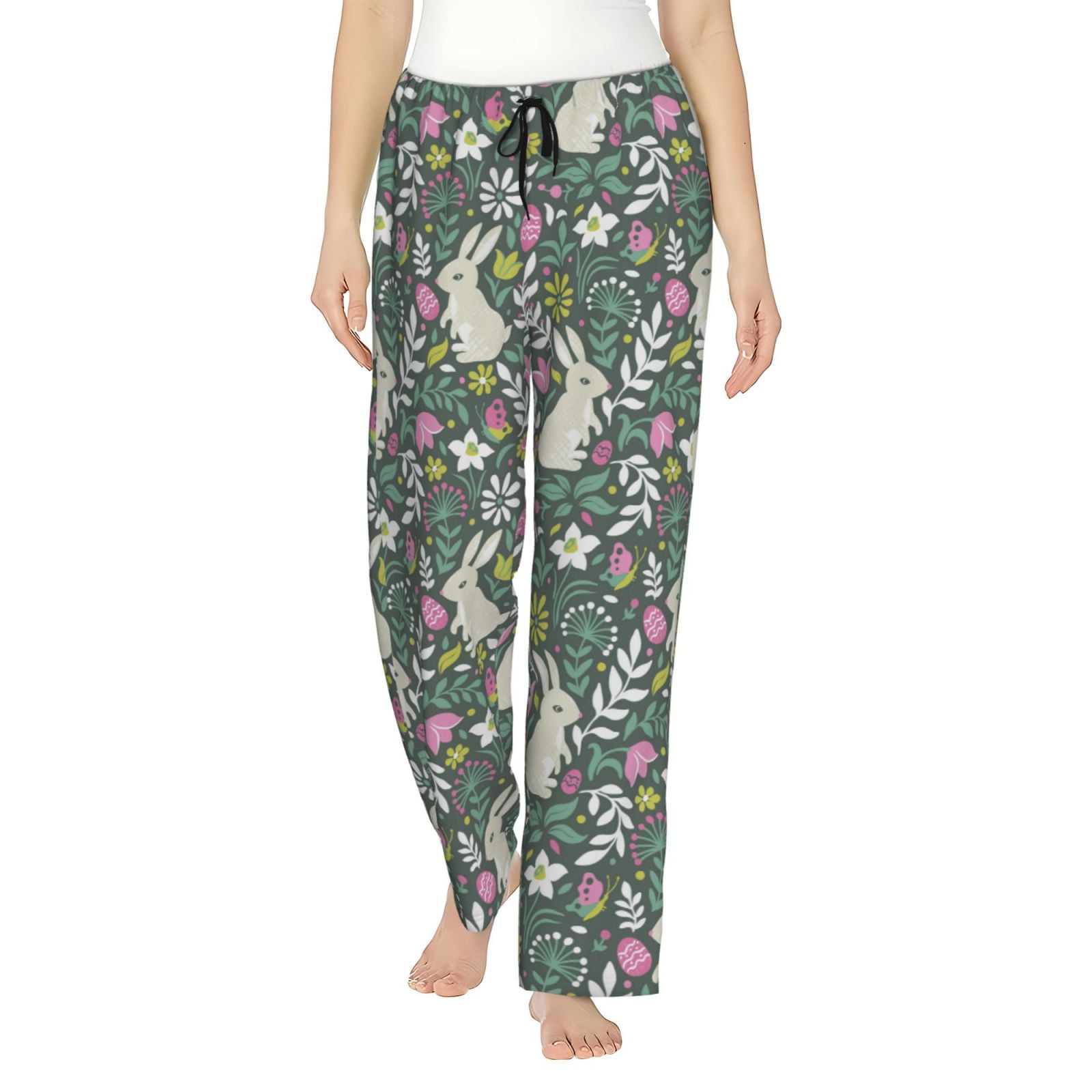 Xecao Retro Bunny Floral Women's Straight Lounge Pajama Pants: The ...