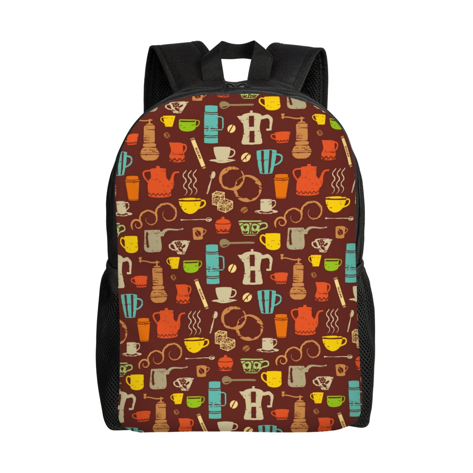 Xecao Retro Coffee Print School Backpack with Laptop Compartment Small ...