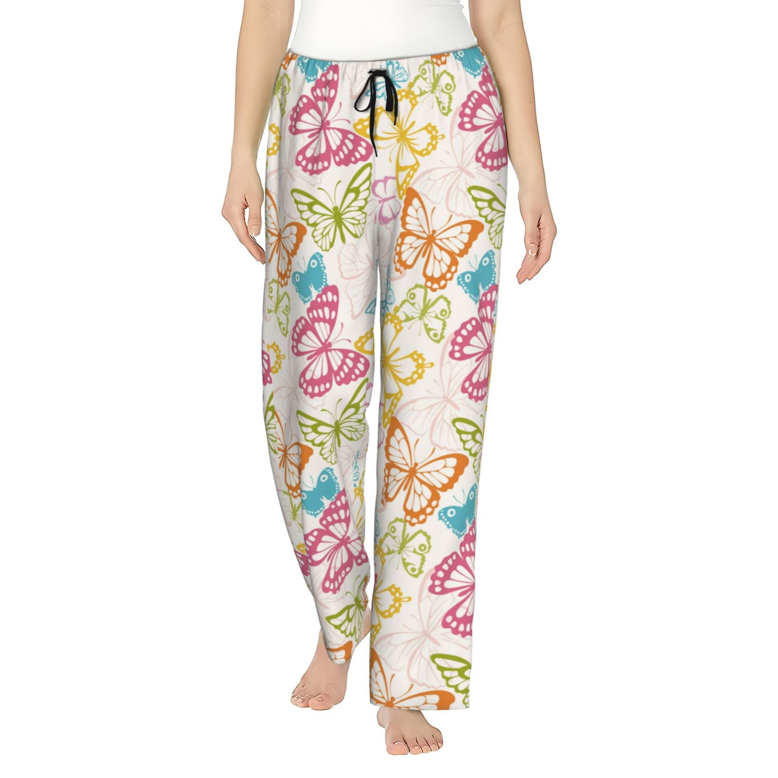 Xecao Retro Colorful Butterfly Women's Straight Lounge Pajama Pants ...