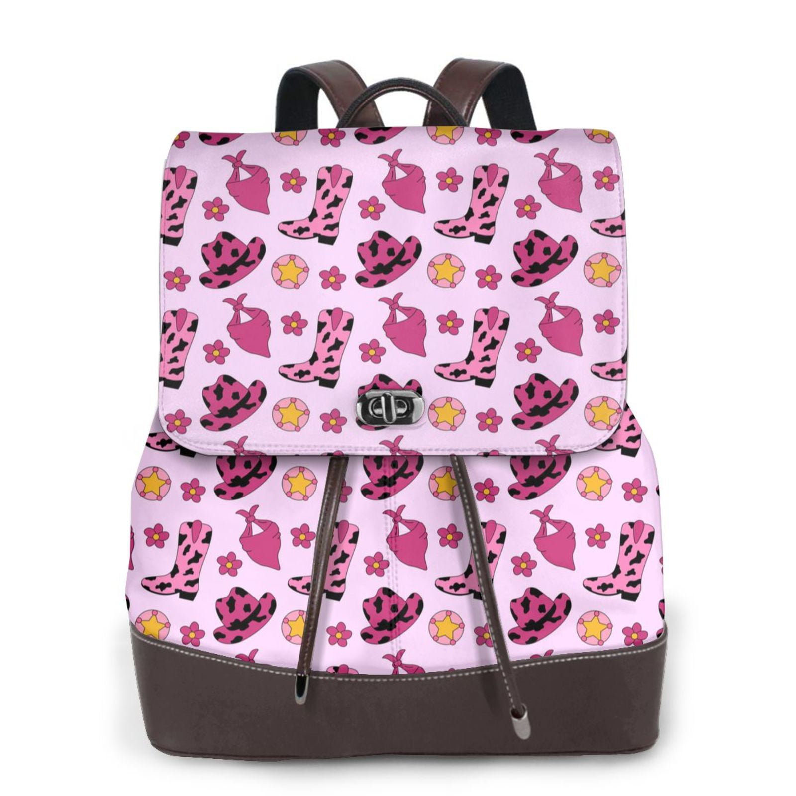 Xecao Retro Cowgirl Print Large Backpack Soft Leather for Women Travel ...