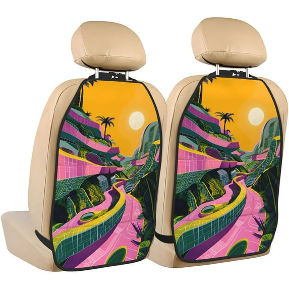 Xecao Retro Futuristic Landscape Pattern Car Seat Back Protector 2 Pack ...