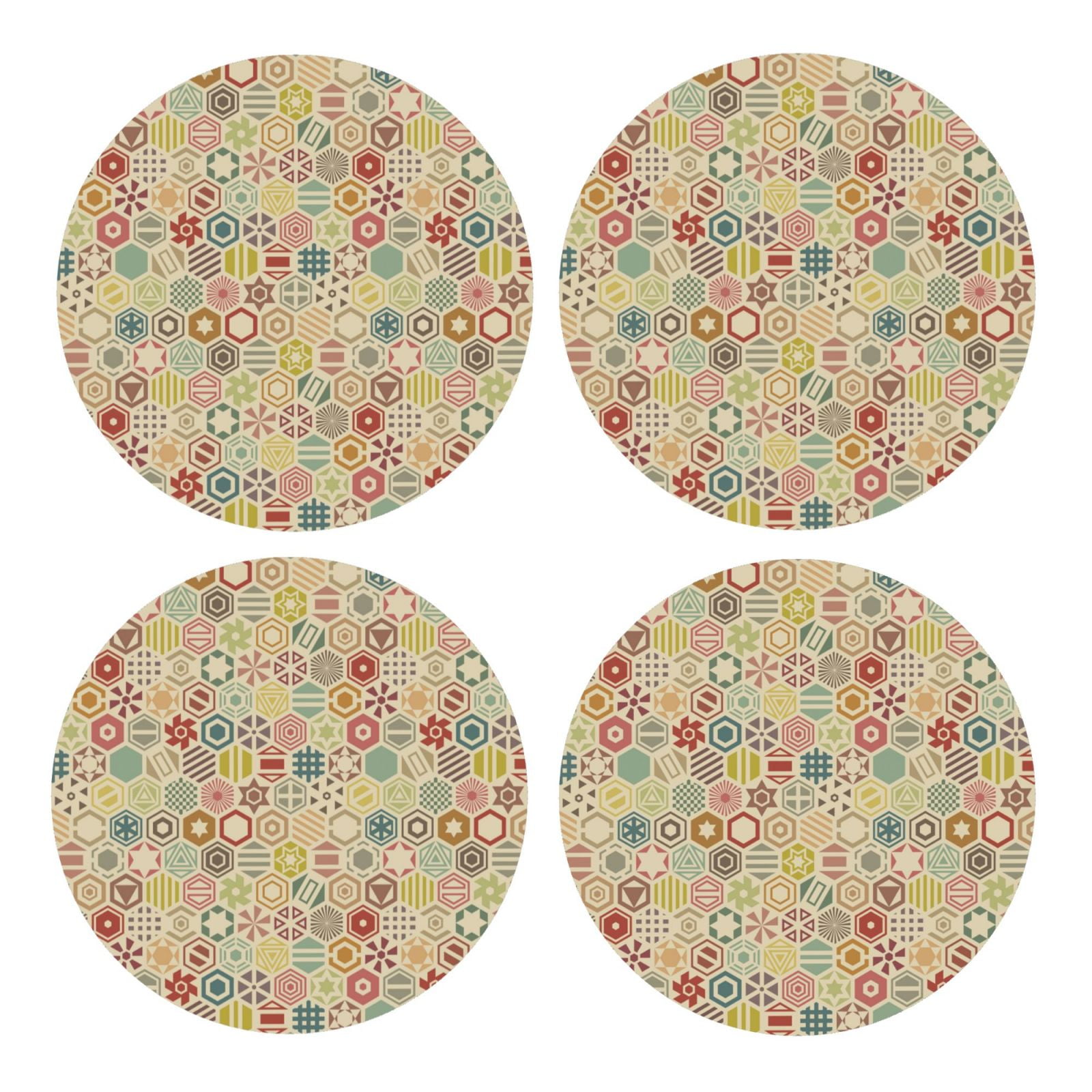Xecao Retro Geometry for MDF Cork Coaster 4 Pcs,Drink Coasters,Suit for ...