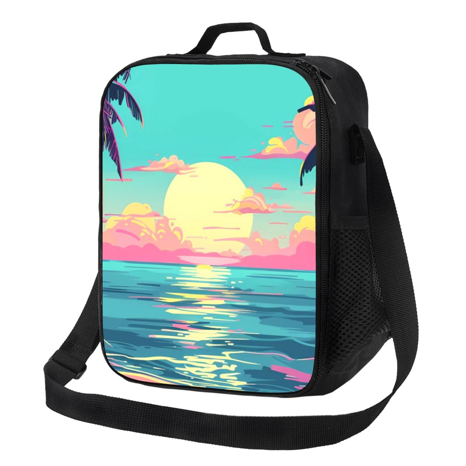 Xecao Retro Palm Beach Sunset Print Lunch Bag - Durable, Double ...