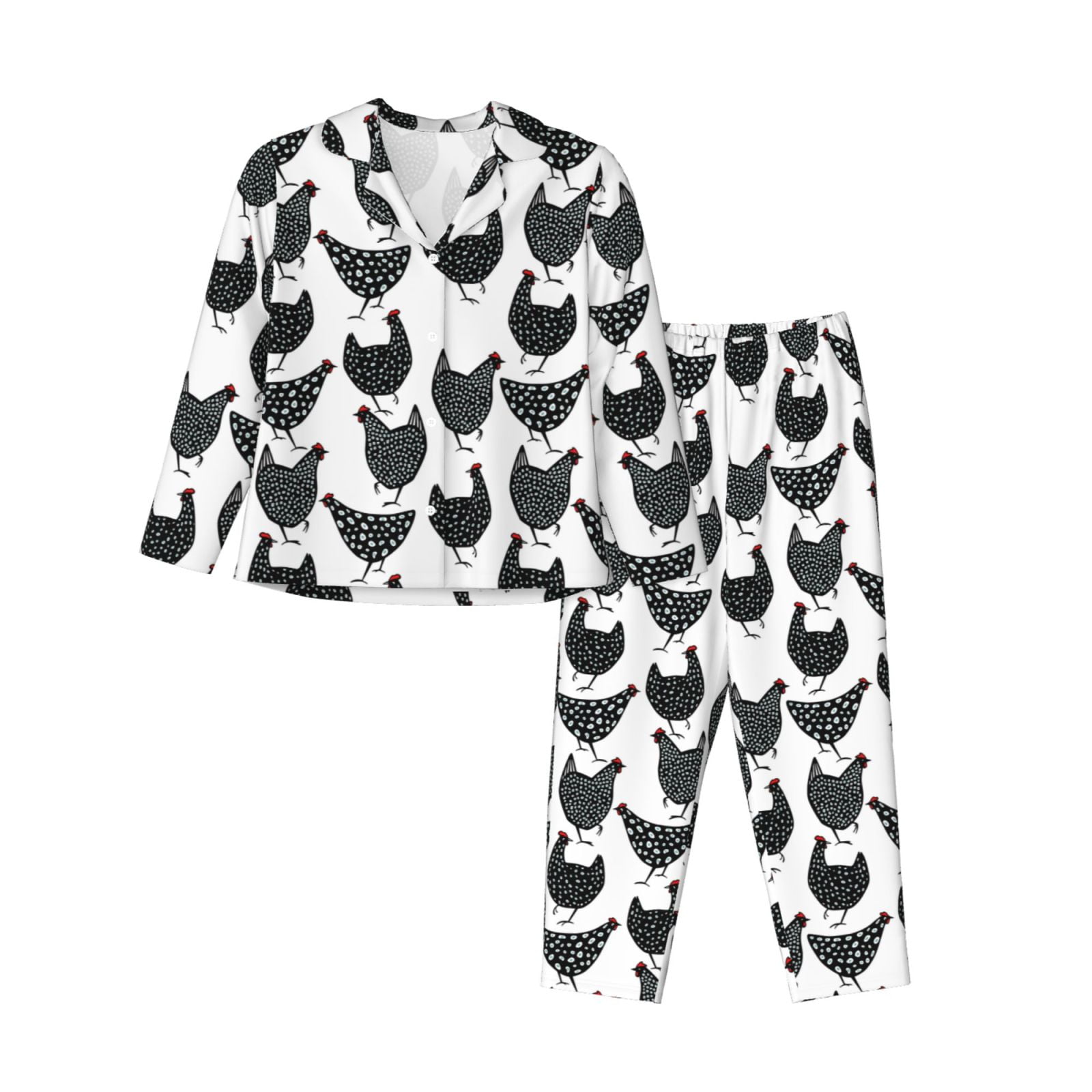 Xecao Retro Rooster Print Women Pajamas Set Soft Sleepwear Pjs long ...