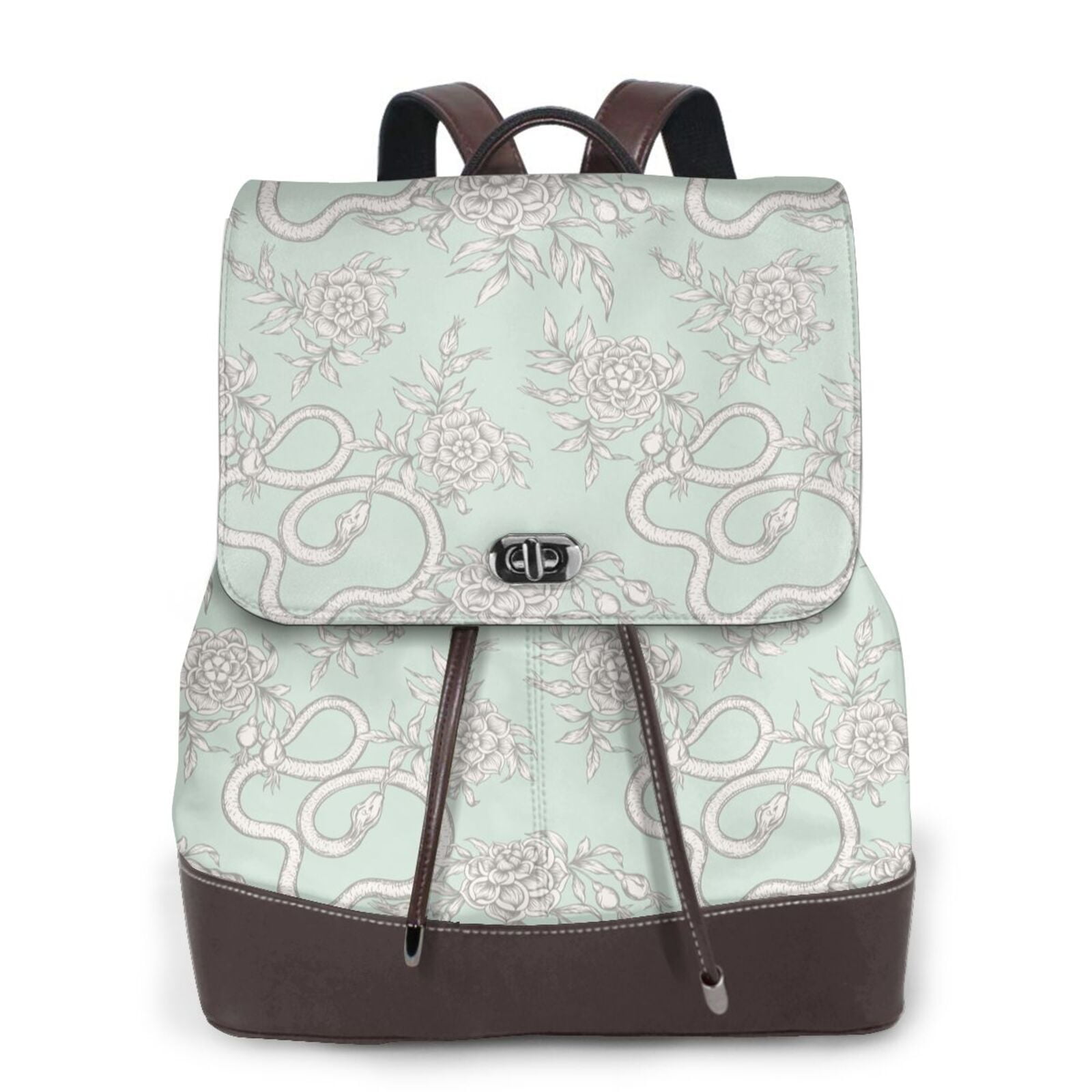 Xecao Retro Snake Print Large Backpack Soft Leather for Women Travel ...