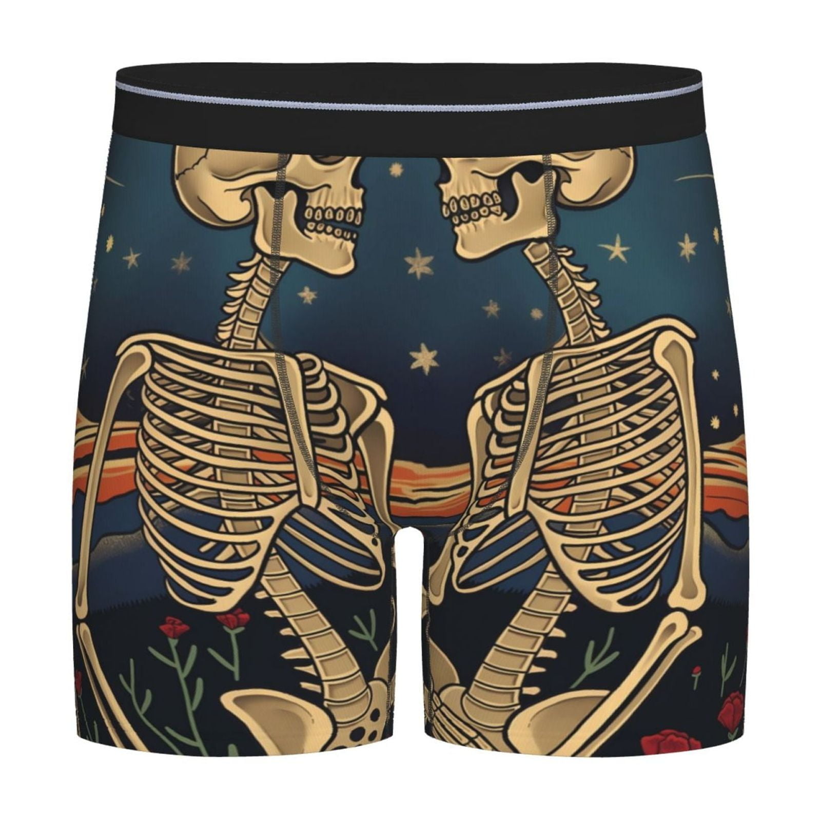 Xecao Romantic Skeletons Under Moon Print Boxer Briefs for Men's ...