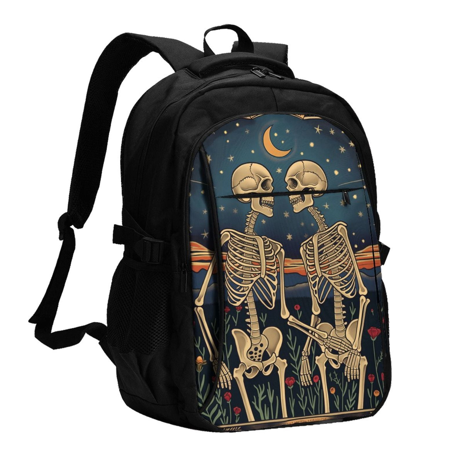 Xecao Romantic Skeletons Under Moon for Travel Laptop Backpack, USB ...