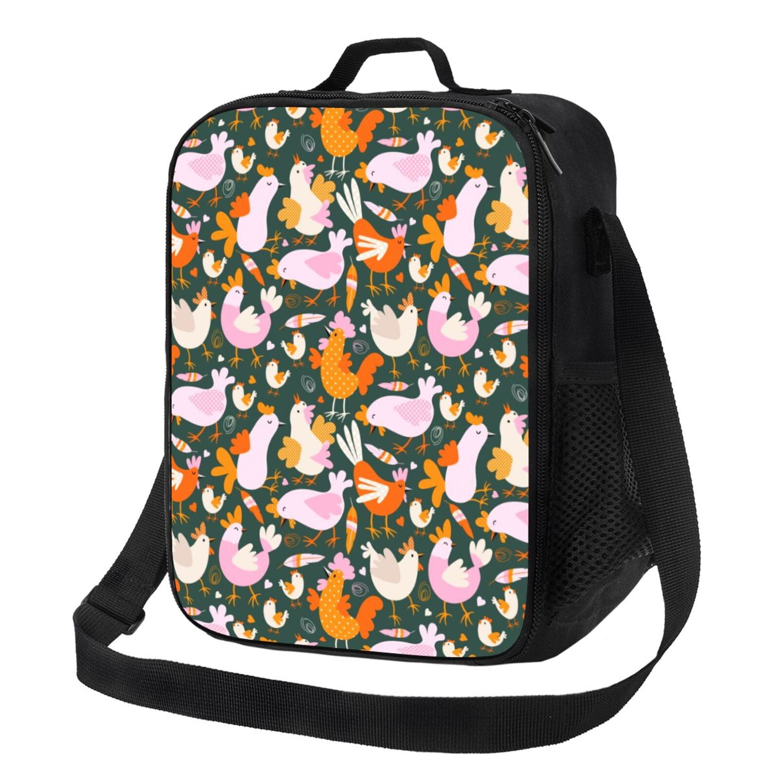 Xecao Roosters and Chicks Print Lunch Bag - Durable, Double-Insulated ...