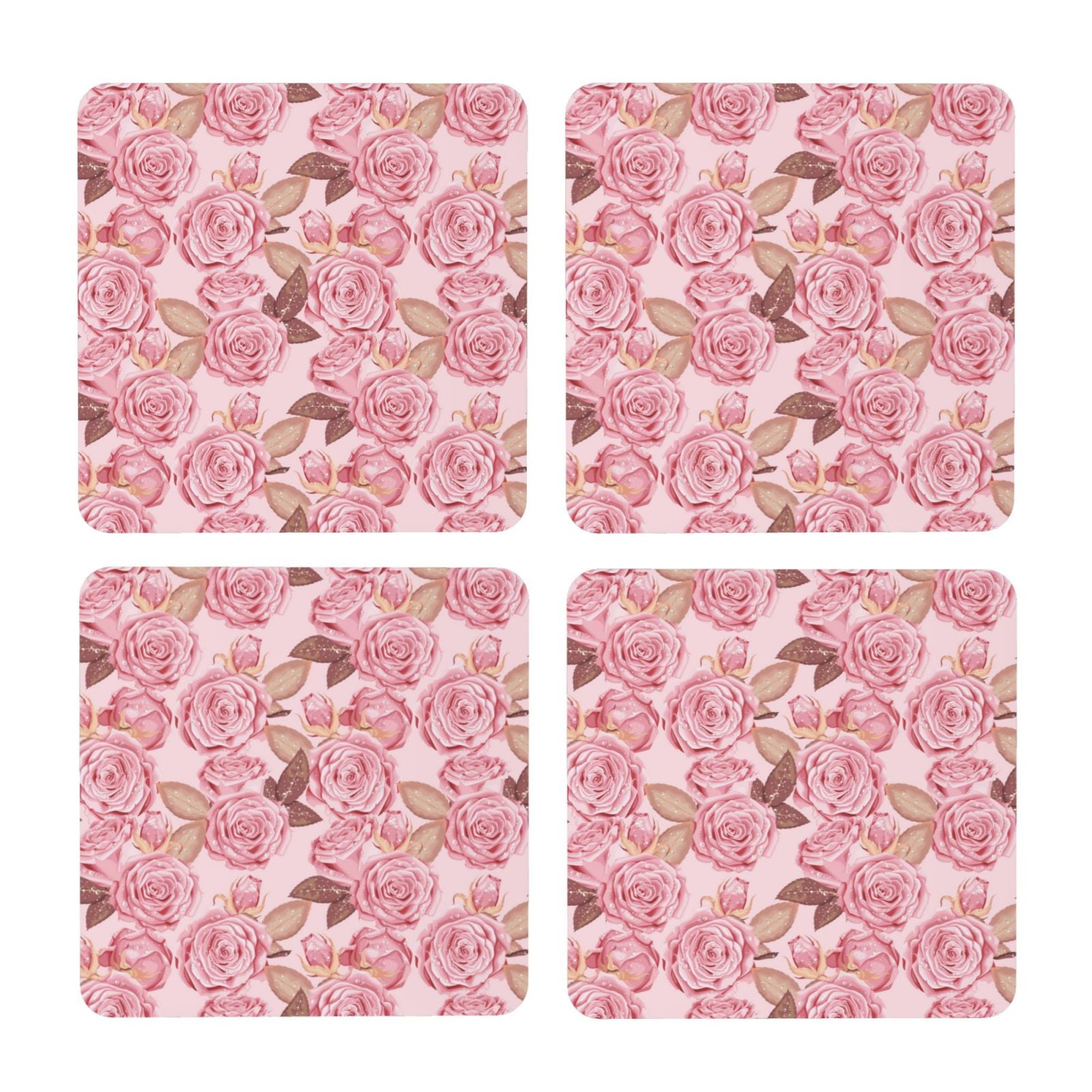 Xecao Rose Flowers for MDF Cork Coaster 4 Pcs,Drink Coasters,Suit for ...