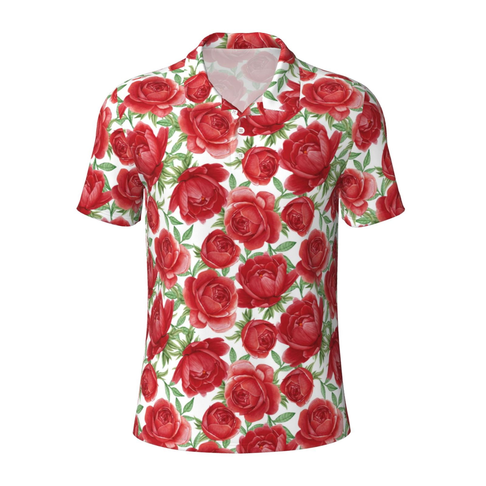 Xecao Rose Flowers for Mens' Casual Short Sleeve Button-Down Polo ...