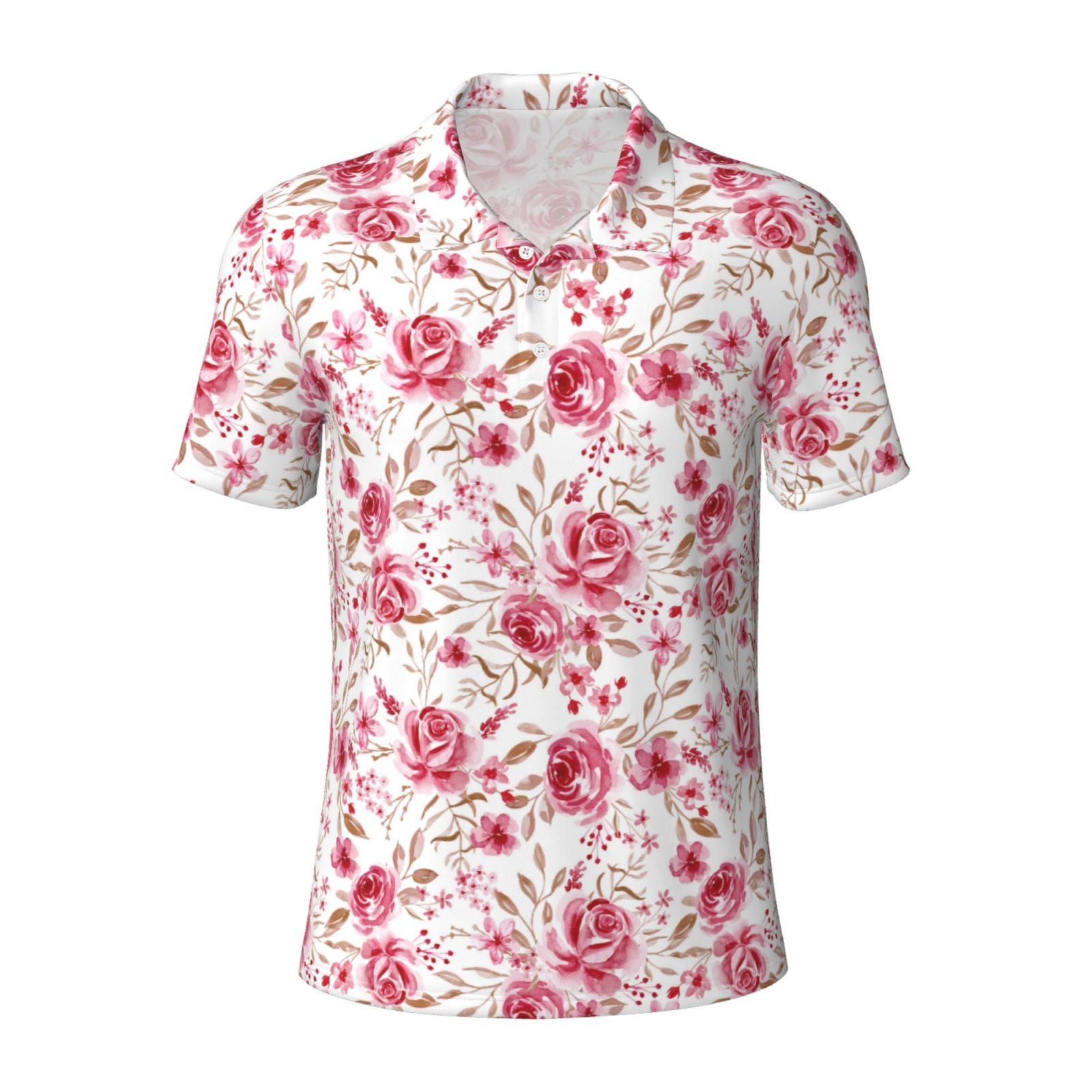 Xecao Rose Flowers for Mens' Casual Short Sleeve Button-Down Polo ...