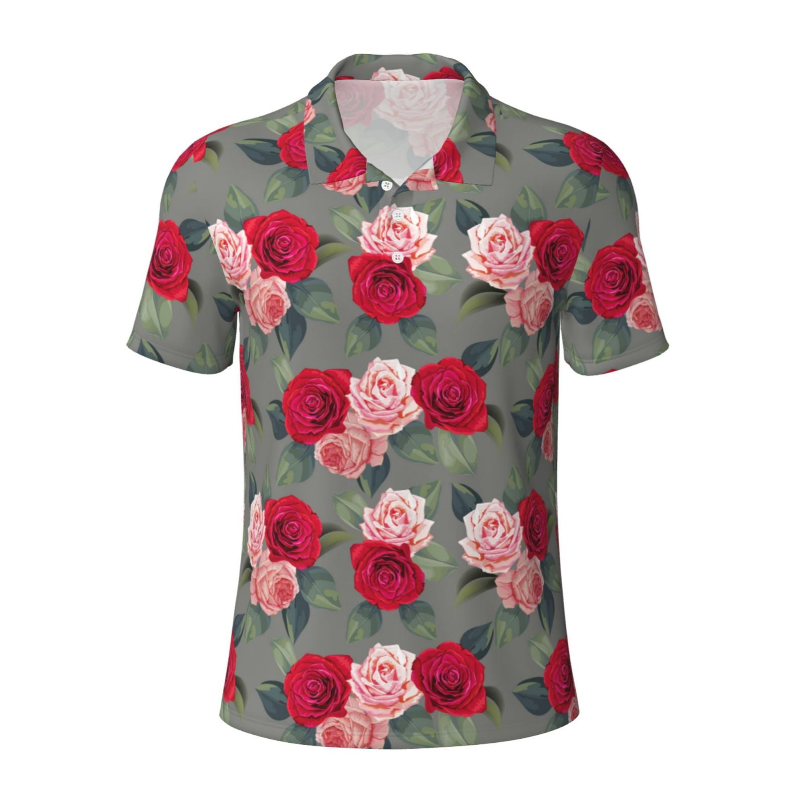 Xecao Rose Flowers for Mens' Casual Short Sleeve Button-Down Polo ...