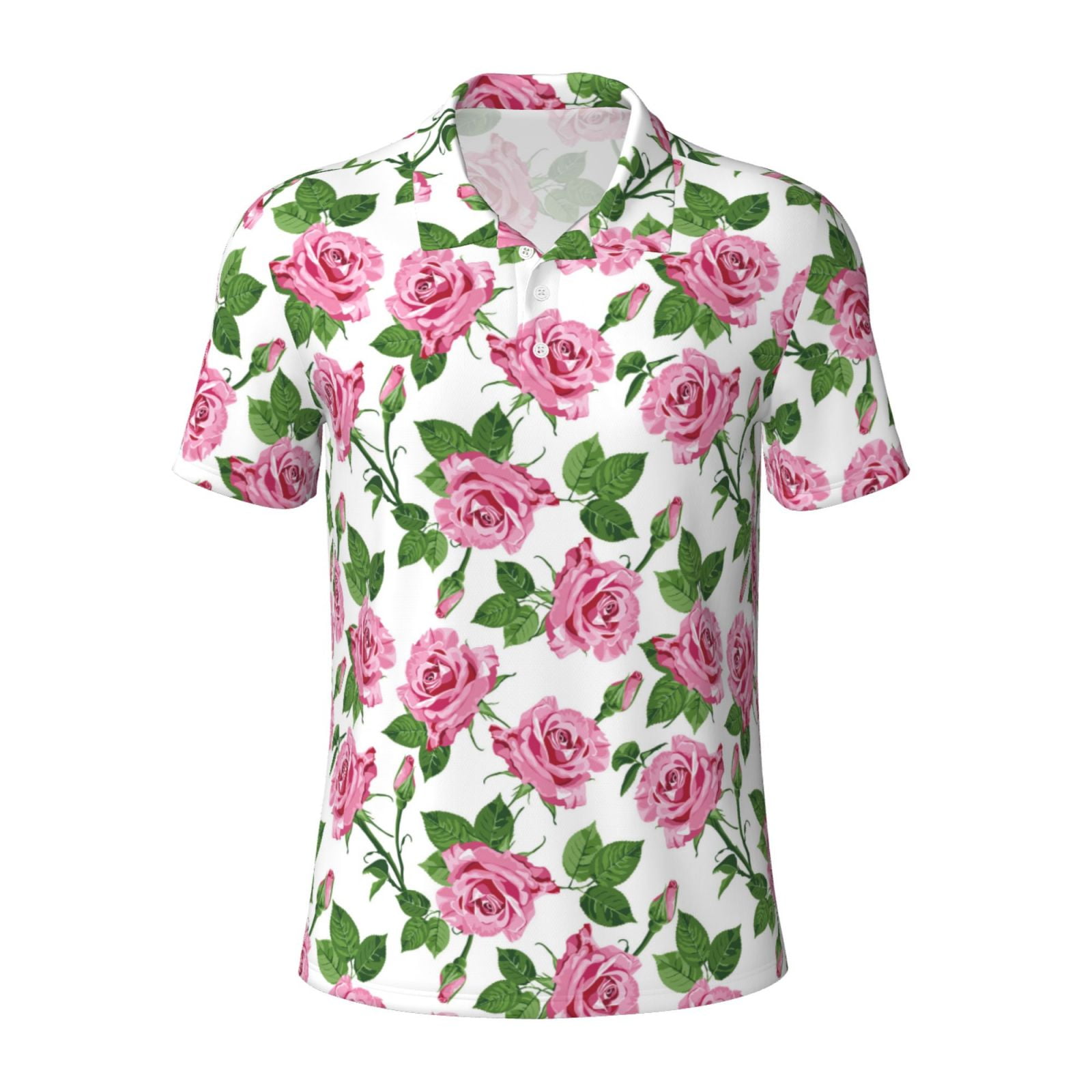 Xecao Rose Flowers for Mens' Casual Short Sleeve Button-Down Polo ...