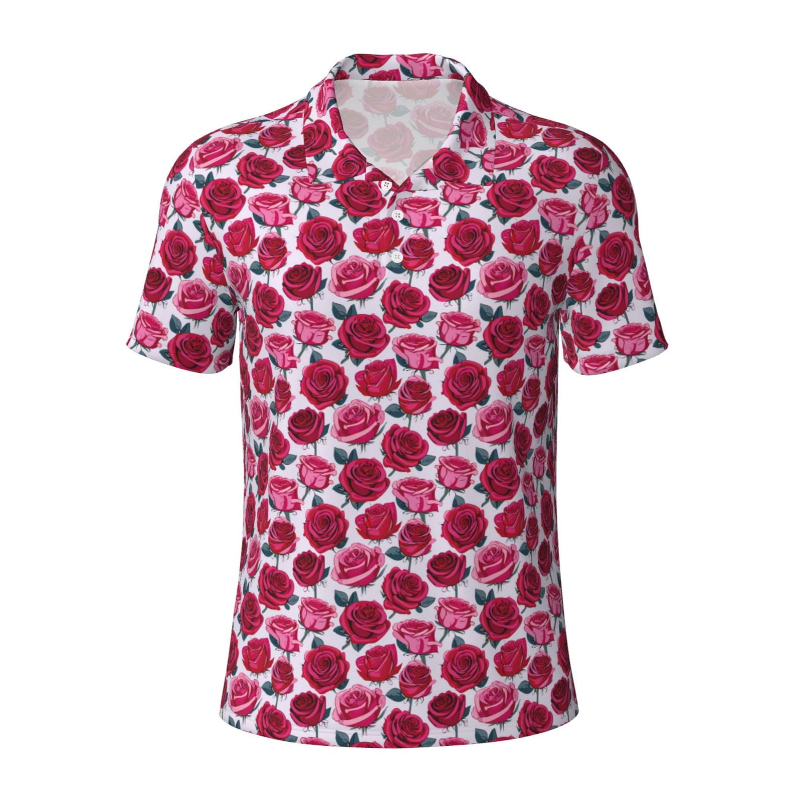 Xecao Rose Flowers for Mens' Casual Short Sleeve Button-Down Polo ...