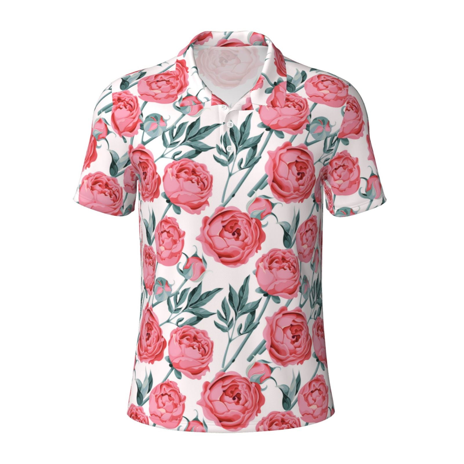 Xecao Rose Flowers for Mens' Casual Short Sleeve Button-Down Polo ...