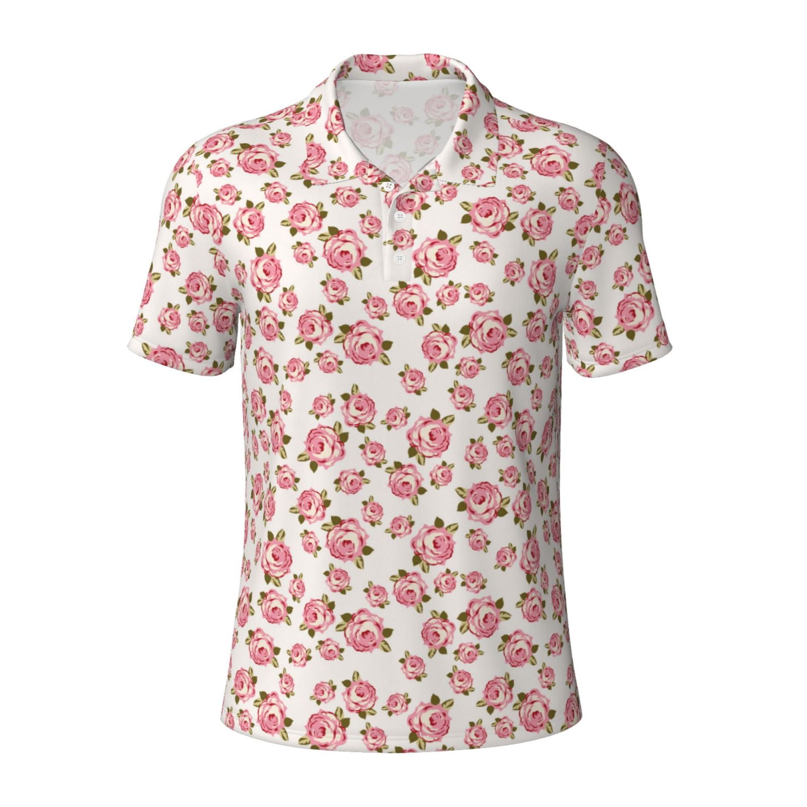 Xecao Rose Flowers for Mens' Casual Short Sleeve Button-Down Polo ...