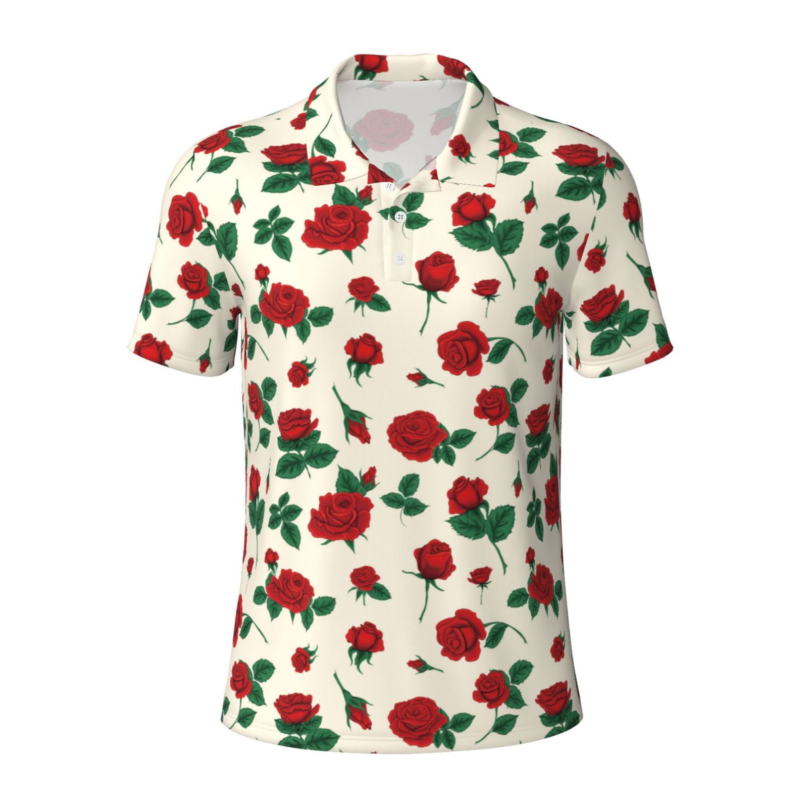 Xecao Rose Flowers for Mens' Casual Short Sleeve Button-Down Polo ...