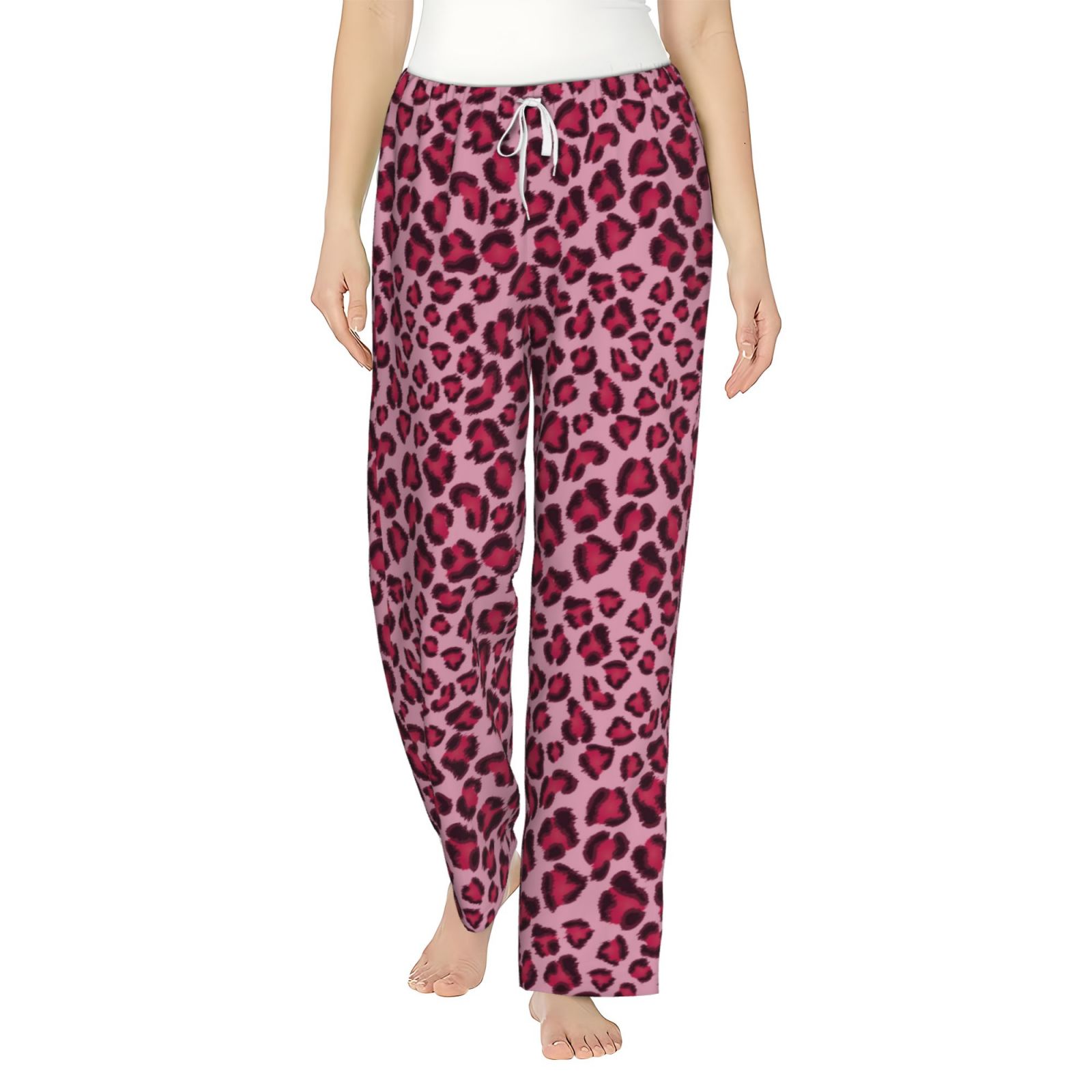 Xecao Rose Leopard Print Women's Straight Lounge Pajama Pants: The ...