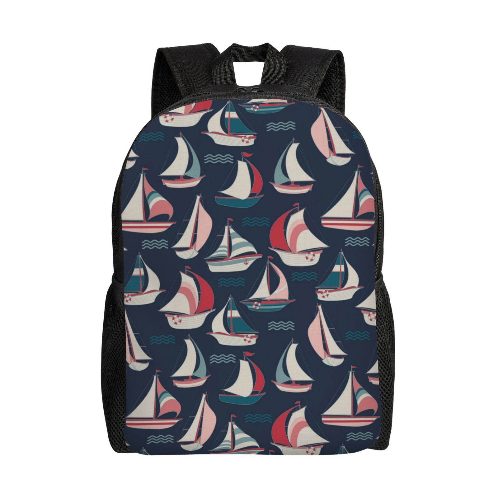 Xecao Sailboat And Wave Print School Backpack with Laptop Compartment ...