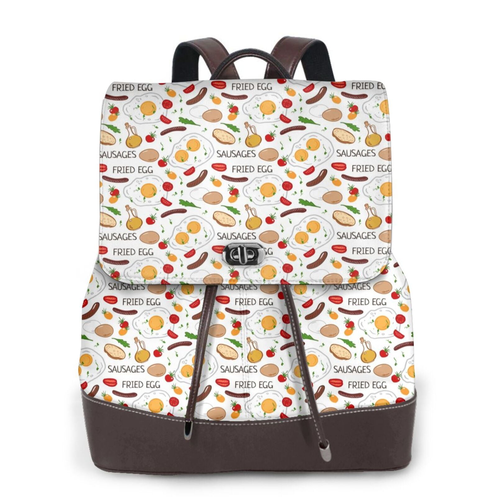 Xecao Sausage Tomato Toast Print Large Backpack Soft Leather for Women ...