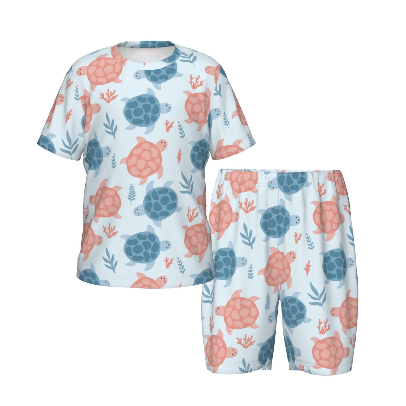 Xecao Sea Turtle Print Short-Sleeved Summer Pajama Set for Boys & Girls ...