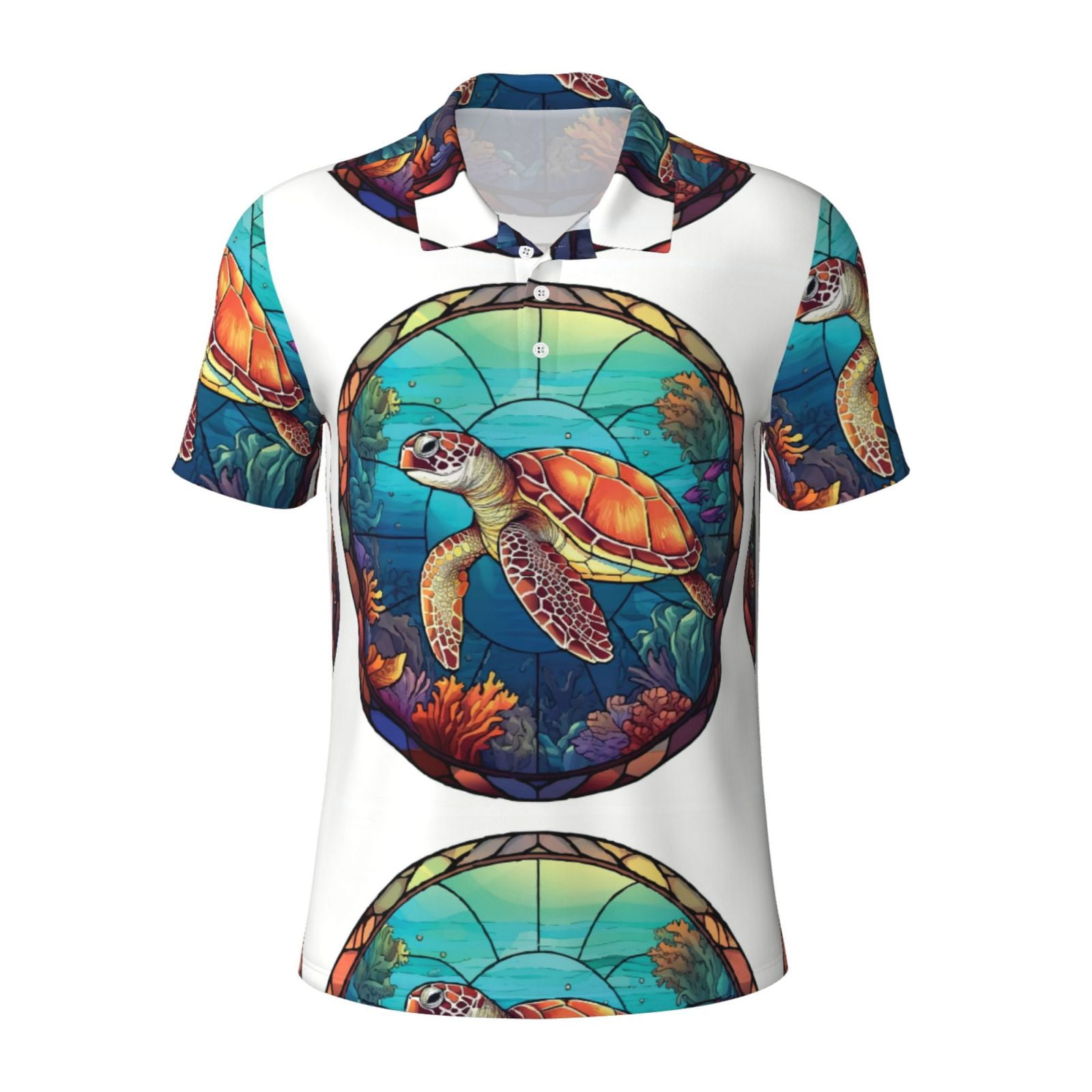 Xecao Sea Turtle in Coral for Mens' Casual Short Sleeve Button-Down ...